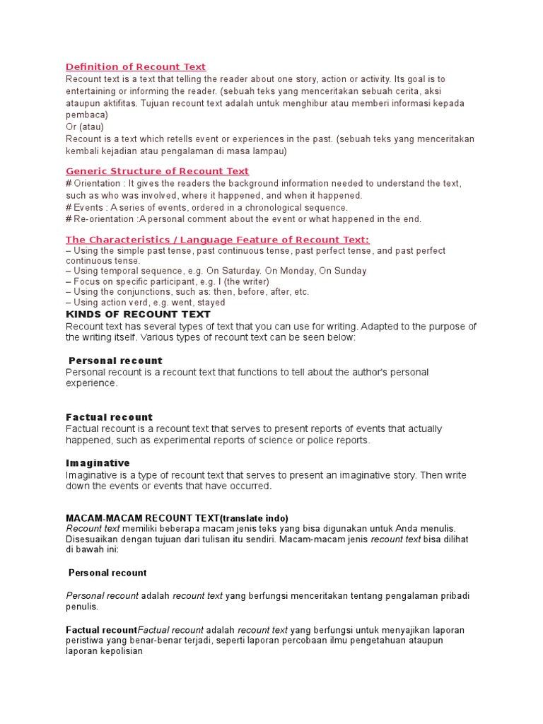 Definition of Recount Text | PDF | Grammatical Tense | Human Communication