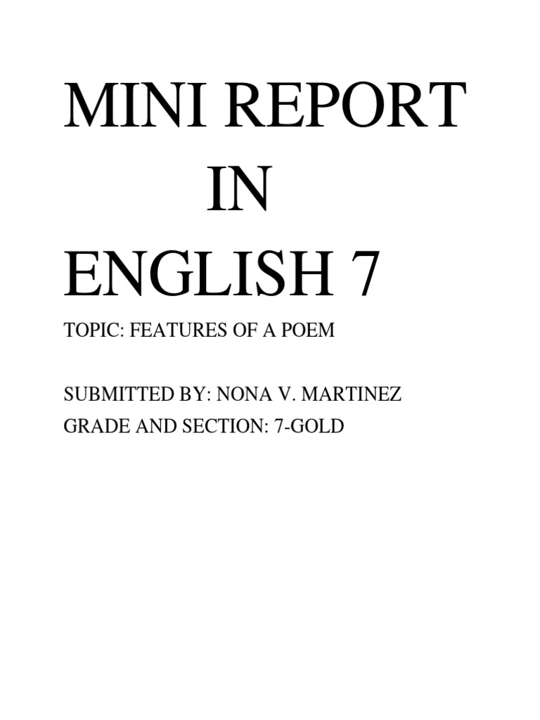Mini Report IN English 7: Topic: Features of A Poem | PDF