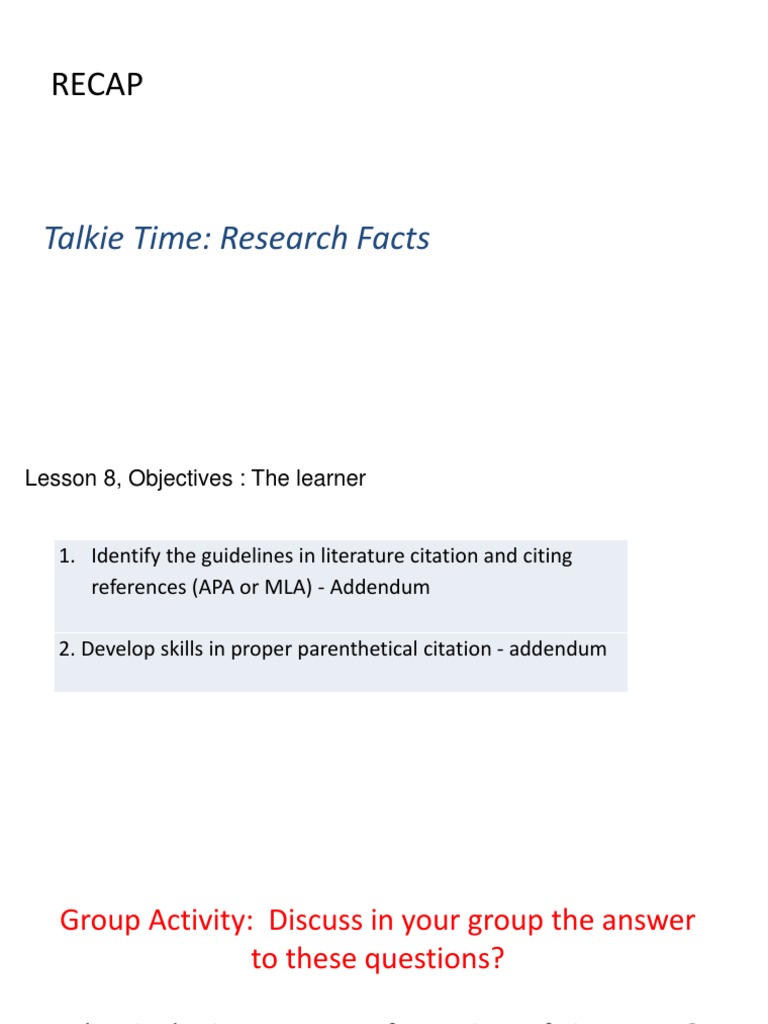 Lesson 4 Literature Citation and Citing References (APA or MLA ...