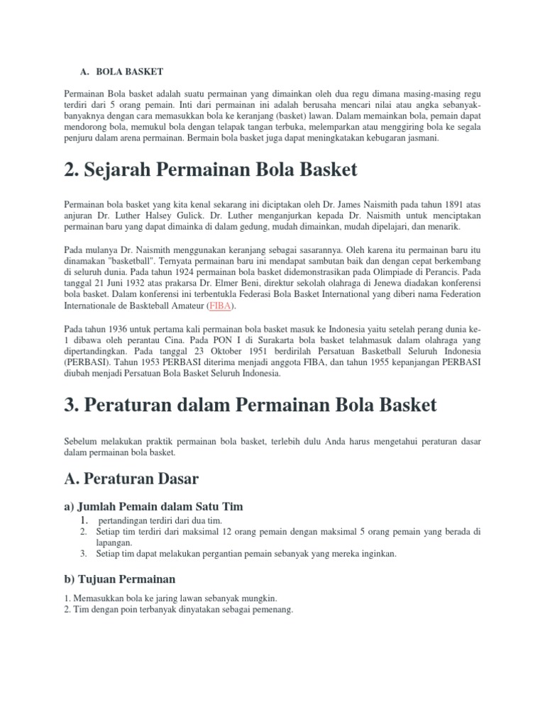 Sejarah dan Aturan Bola Basket dan Voli | PDF