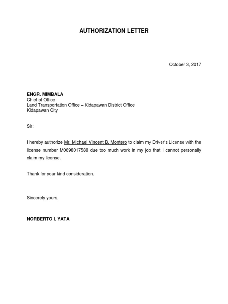 Authorization Letter | PDF