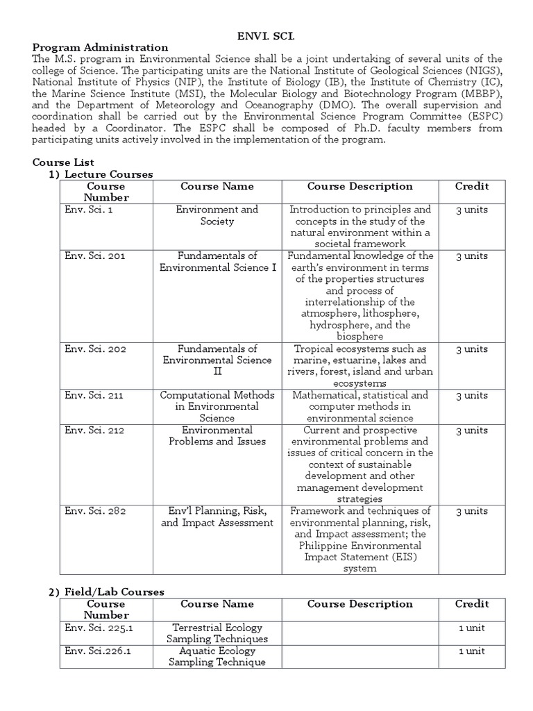Envi Sci Program | PDF | Thesis | Doctor Of Philosophy