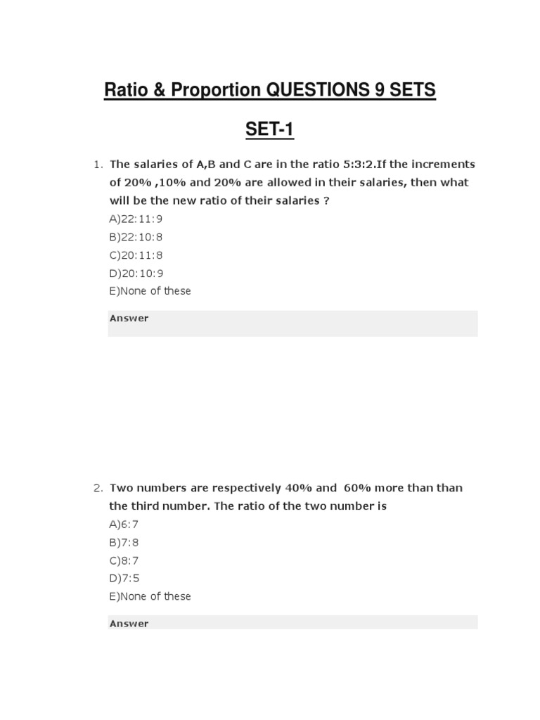 Ratio and Proportion Practice Questions | PDF | Fraction (Mathematics ...