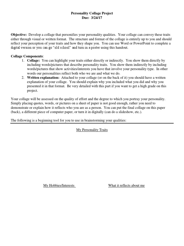 Personality Collage Project | PDF