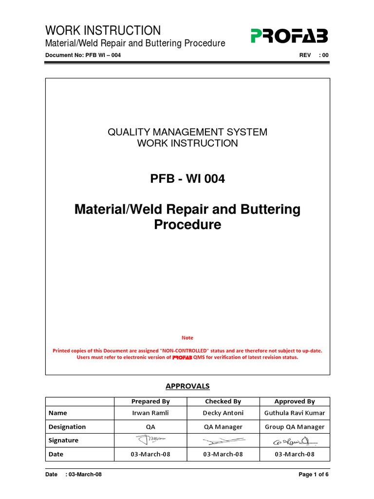 PFB - WI 004 - Material-Weld Repair & Buttering Procedure - R1.pdf ...