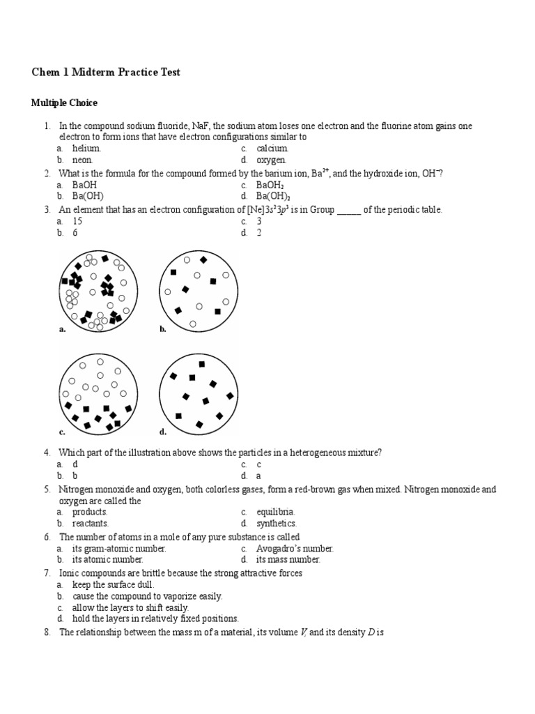 Chemistry Midterm Practice Test | PDF | Ion | Covalent Bond
