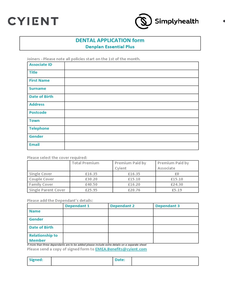 Denplan Essential Plus Dental Application | PDF