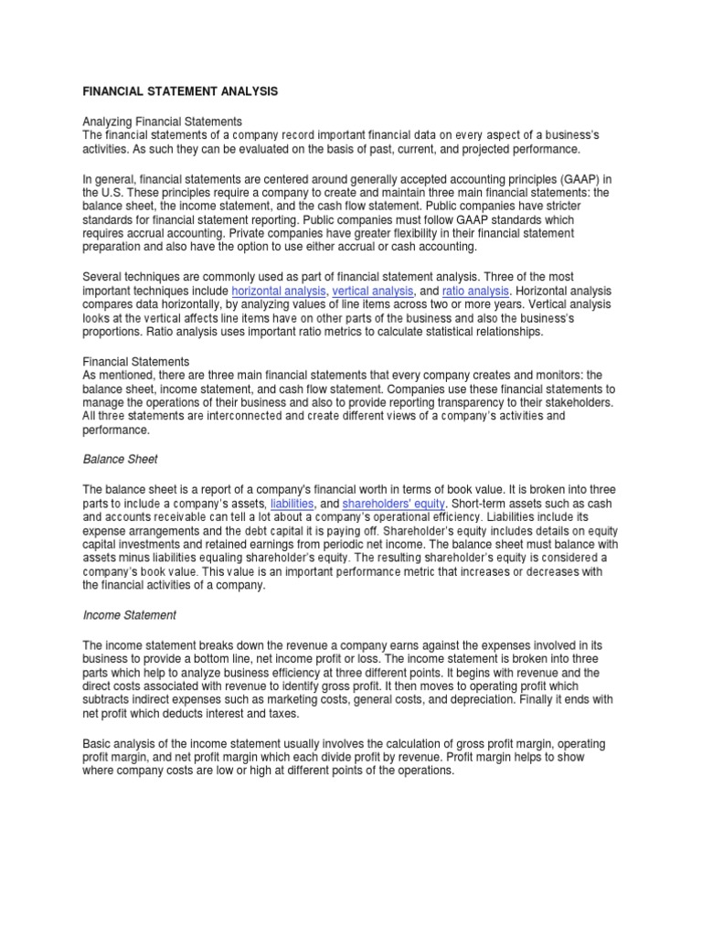 Financial Statement Analysis | Download Free PDF | Net Income | Cash ...