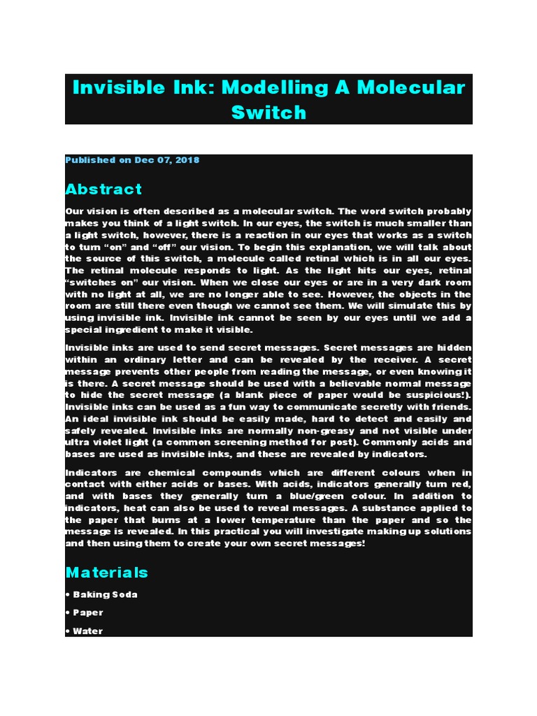Invisible Ink: Modelling A Molecular Switch: Published On Dec 07, 2018 ...