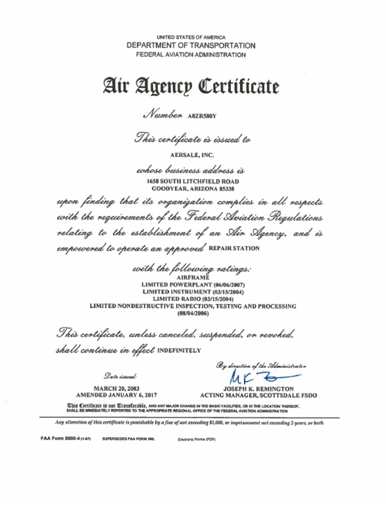 FAA Operations Specs for Aersale | PDF