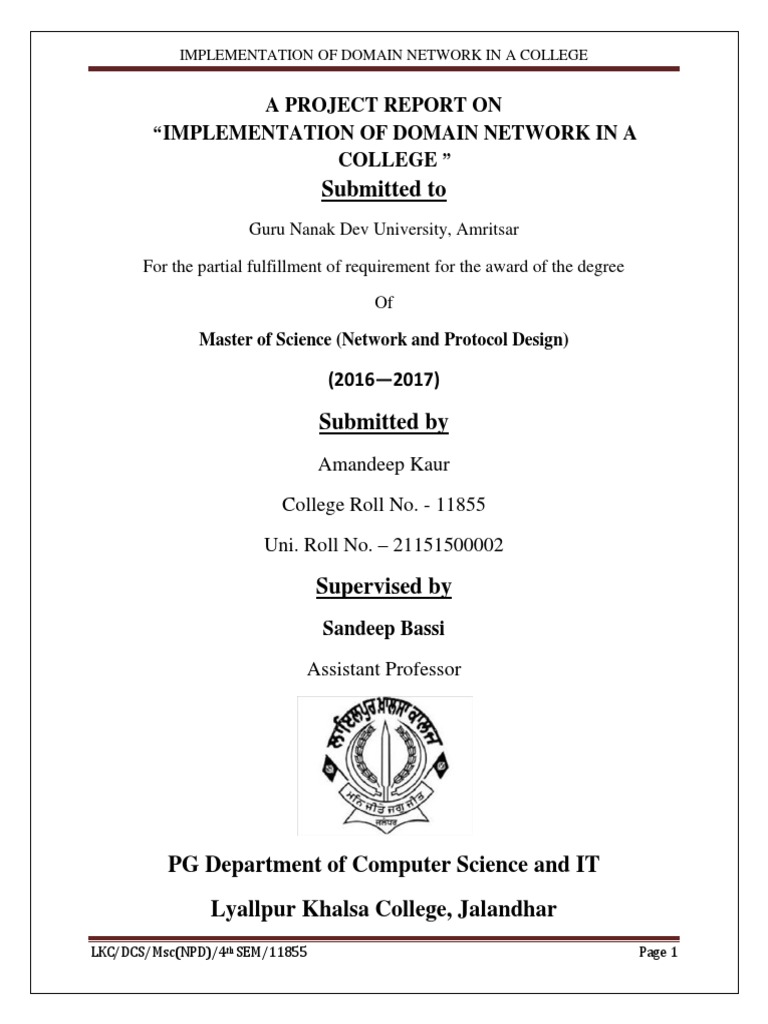 Submitted To: A Project Report On "Implementation of Domain Network in A College " | PDF ...