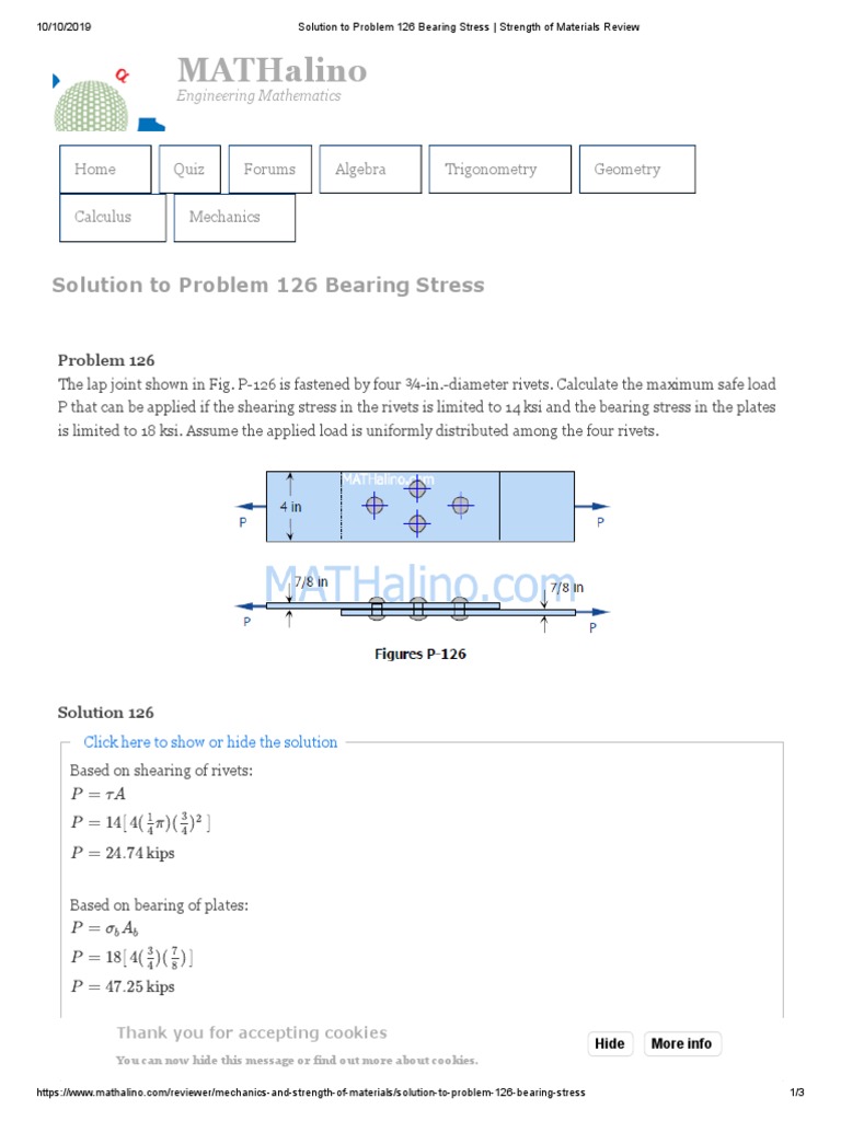 Bearing Stress Sample Problem 2 | PDF | Stress (Mechanics) | Strength ...