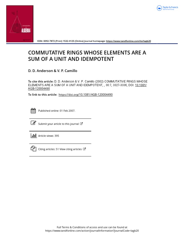 Commutative Rings | Computing And Information Technology