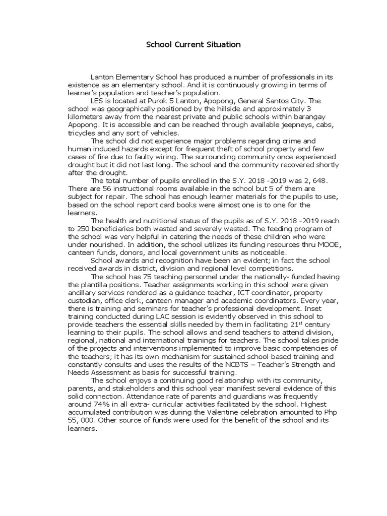 School Current Situation | PDF | Learning | Behavior Modification