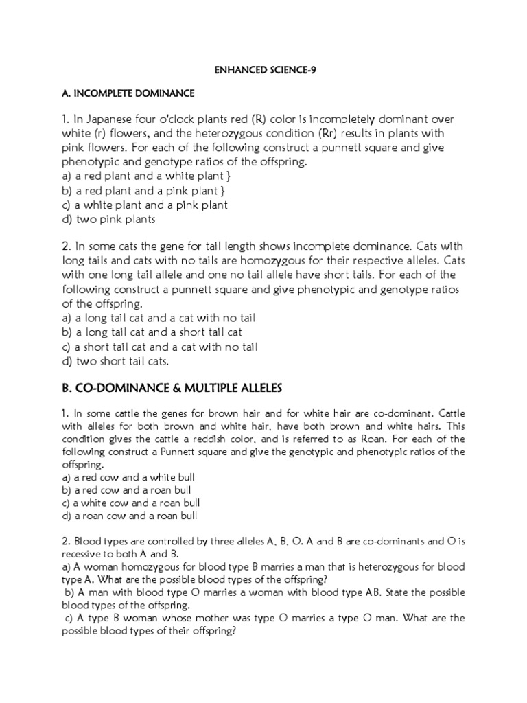 Enhanced Science-9 A. Incomplete Dominance | PDF | Dominance (Genetics) | Zygosity