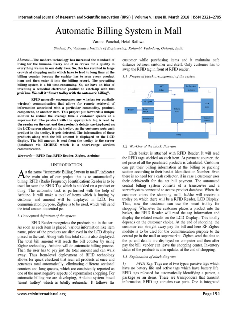 Automatic Billing System in Mall | PDF | Radio Frequency Identification ...