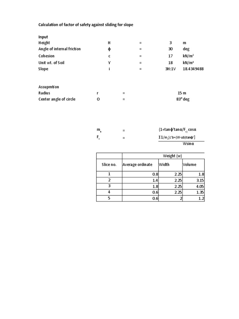 Calculation of Factor of Safety Against Sliding For Slope Input | PDF