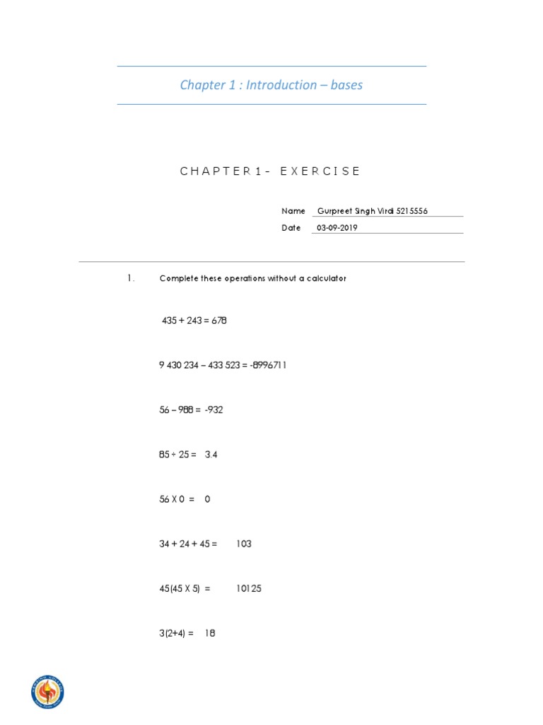 Chapter 1: Introduction - Bases | PDF | Mathematical Notation | Algebra