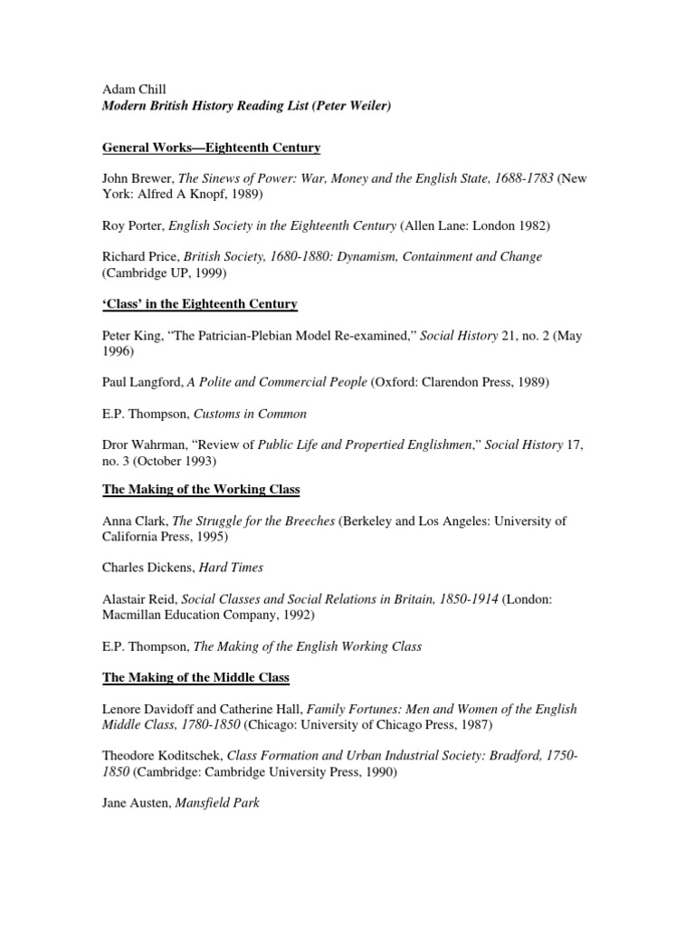 Modern British History Reading List | PDF | United Kingdom | University ...