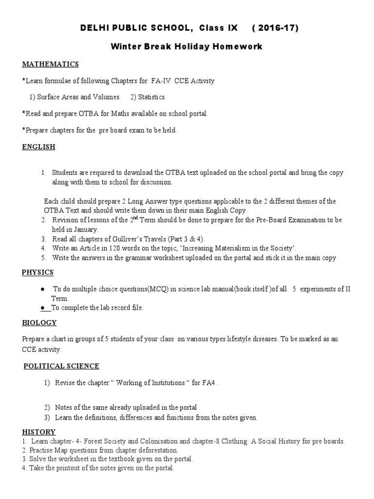 Winter Break Holiday Homework PDF | PDF | Multiple Choice | Worksheet