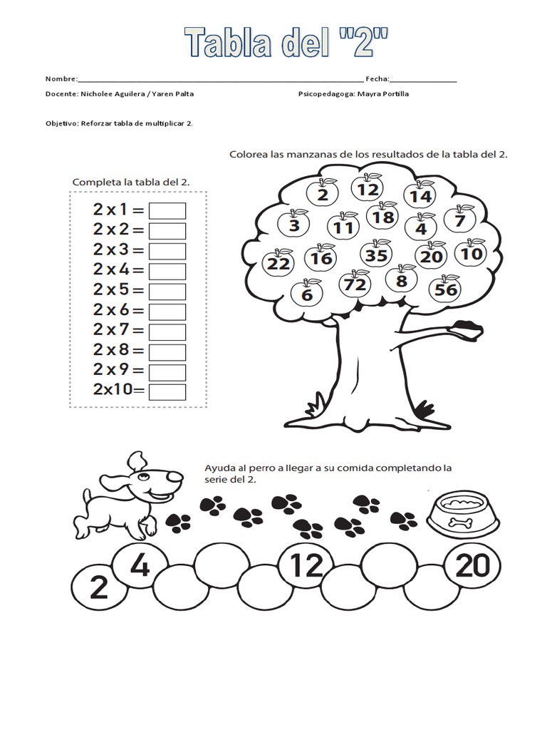 Actividades y Ejercicios de la Tabla del 2 | PDF