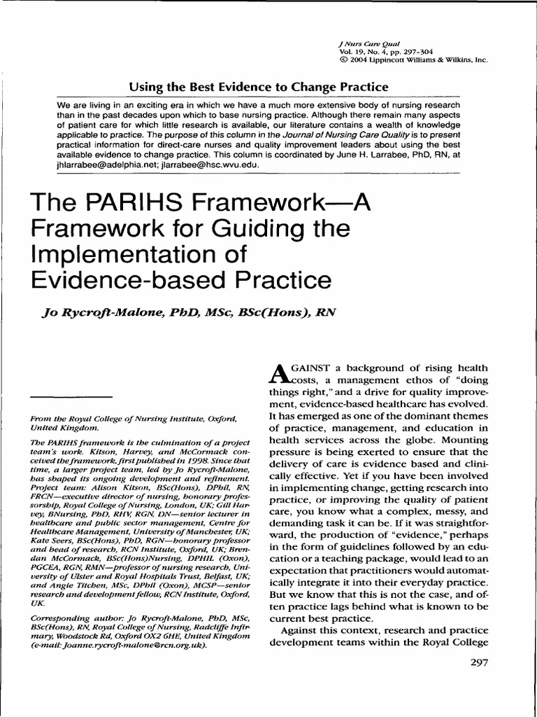 The PARIHS Framework-A Framework For Guiding The Implementation of ...