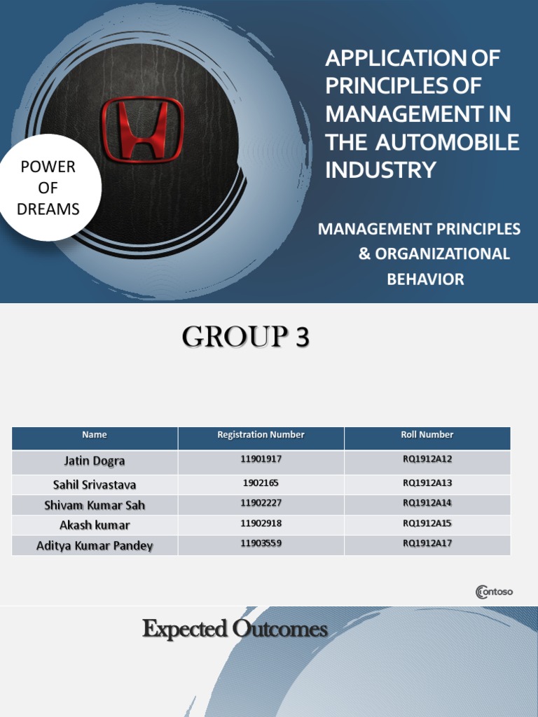 Application of Principles of Management in The Automobile | PDF ...