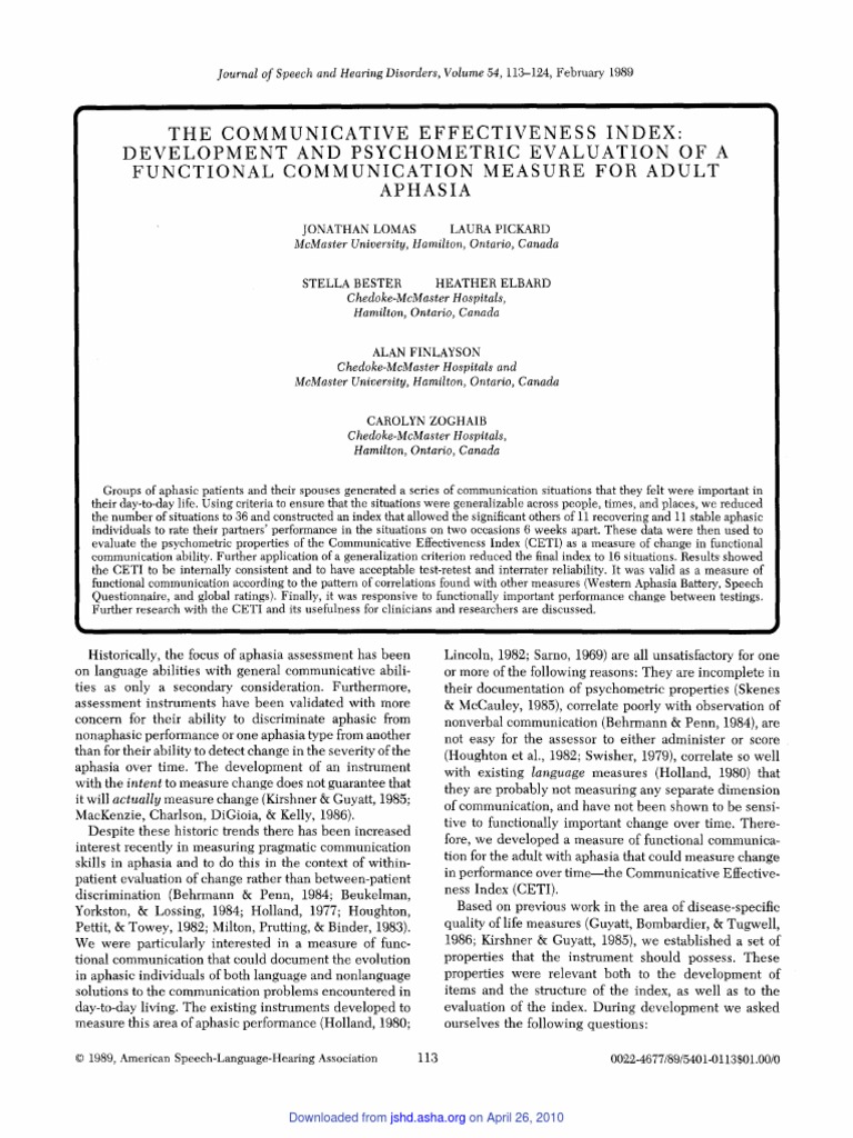 The Communicative Effectiveness Index: Development and Psychometric ...