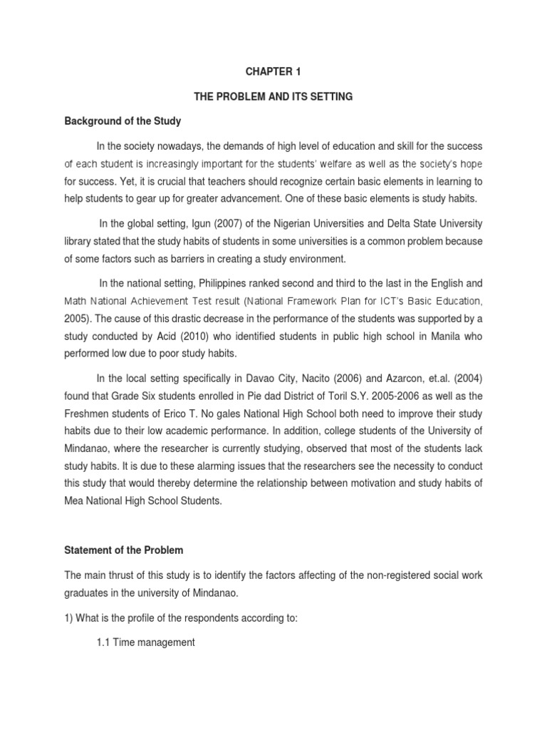 The Problem and Its Setting Background of The Study | PDF | Action ...