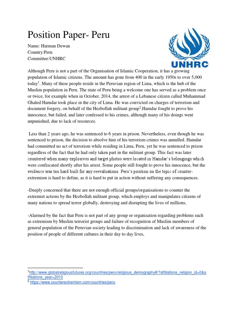 Position Paper UNHRC Peru | PDF | Hezbollah | Extremism
