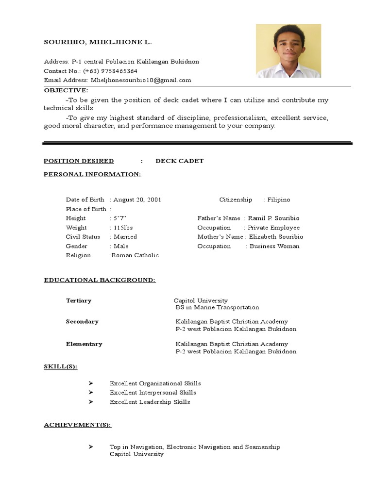Deck Cadet Resume and Application | PDF