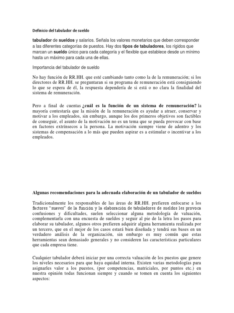 Definición y tipos de tabuladores salariales | PDF | Salario | Conocimiento