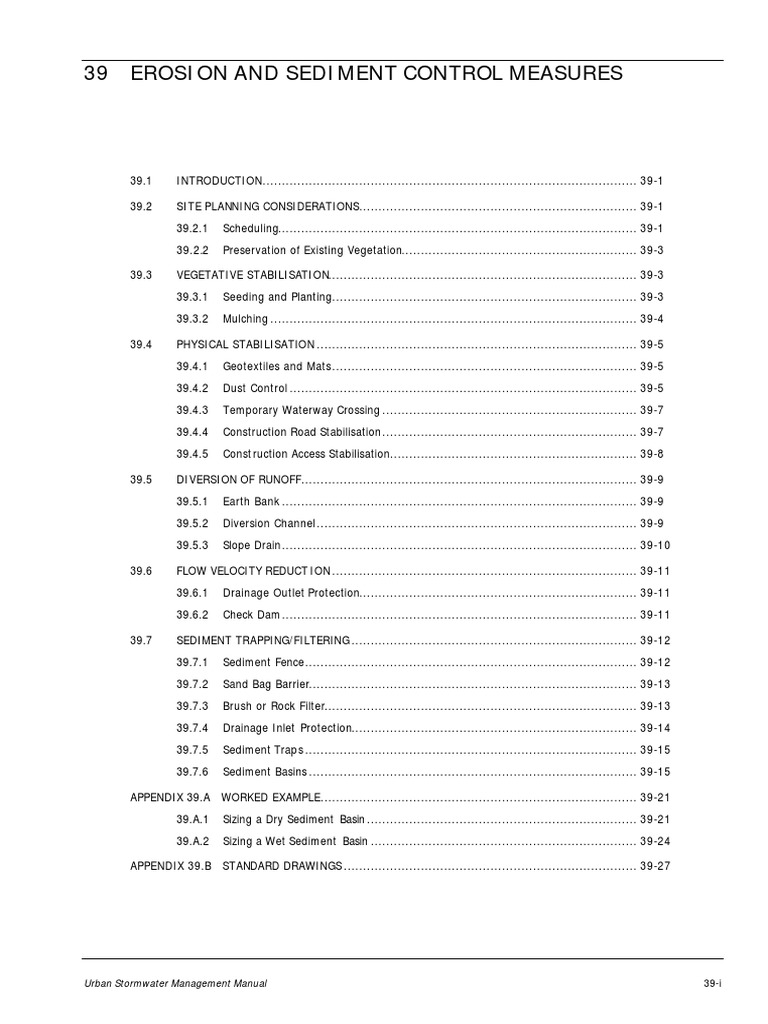 39 Erosion and Sediment Control Measures: Urban Stormwater Management ...