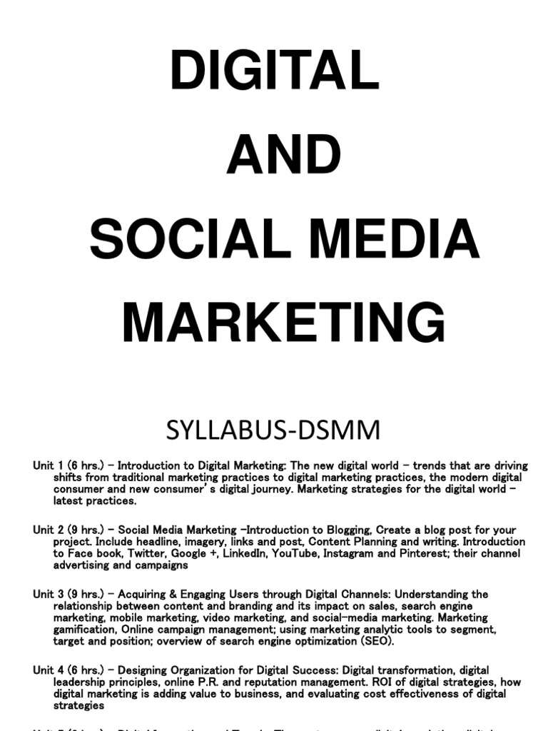 Digital and Social Media Marketing Syllabus | PDF | Digital Marketing ...