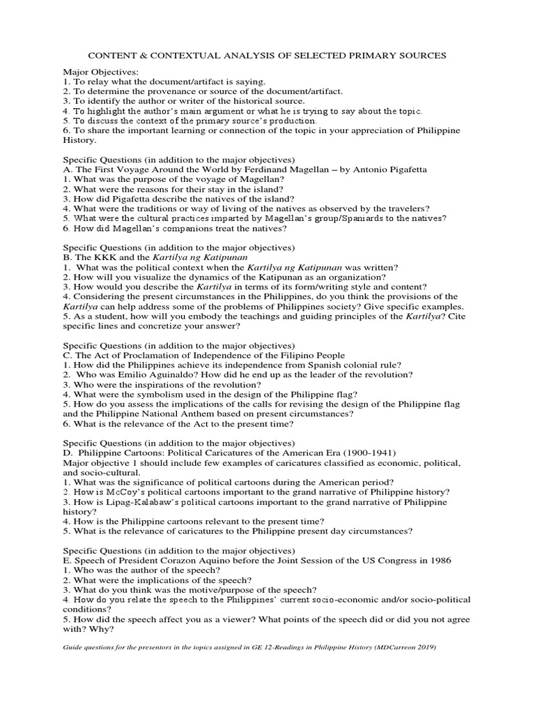 Content and Contextual Analysis | PDF | Philippines | Primary Sources