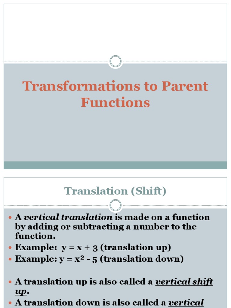 Transformations To Parent Functions | PDF | Cartesian Coordinate System ...