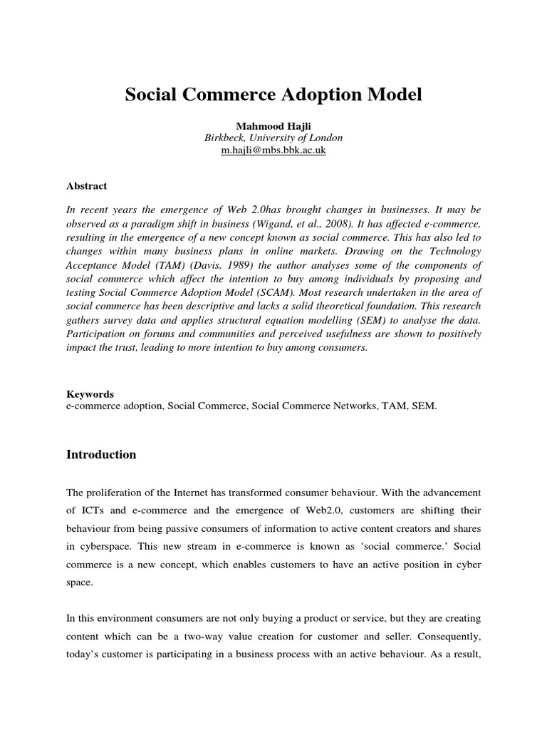 Social Commerce Adoption Model | PDF | E Commerce | Online Shopping
