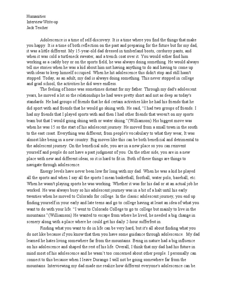 Adolecent Interveiw Write-Up | PDF | Adolescence