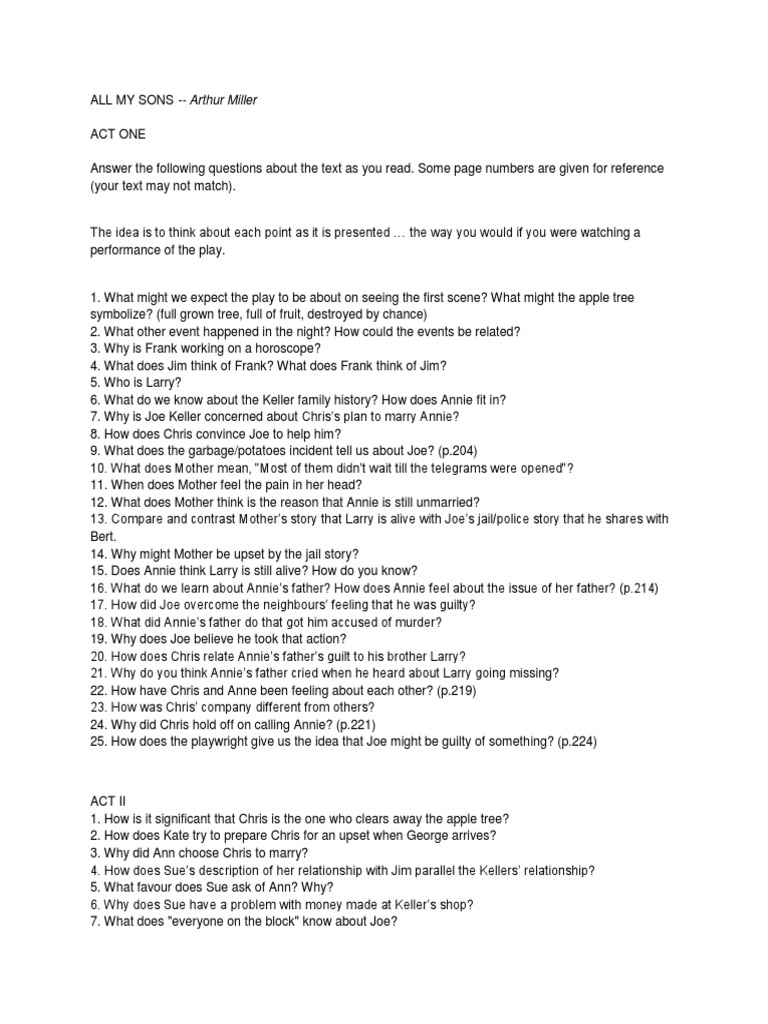 All My Sons Study Questions | PDF