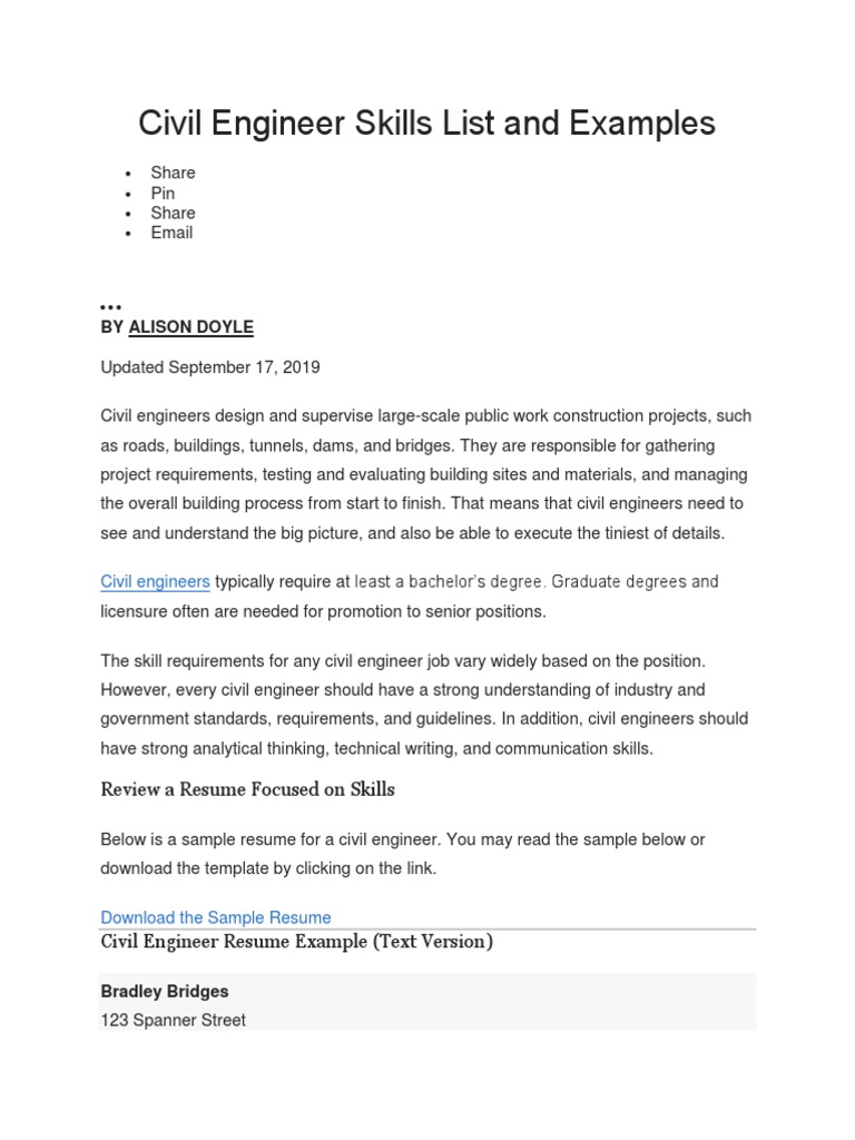 How To Write Your Civil Engineering Skills in Your Resume | PDF ...
