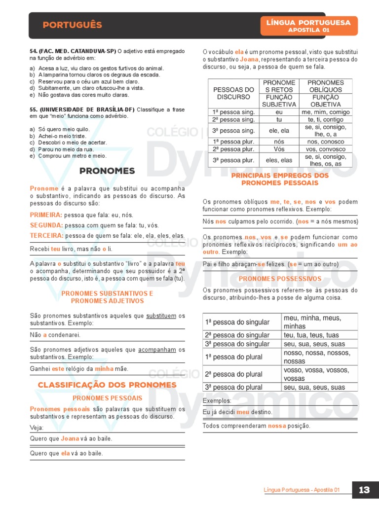 Pronomes Possessivos PDF | PDF | Pronome | Unidades semânticas