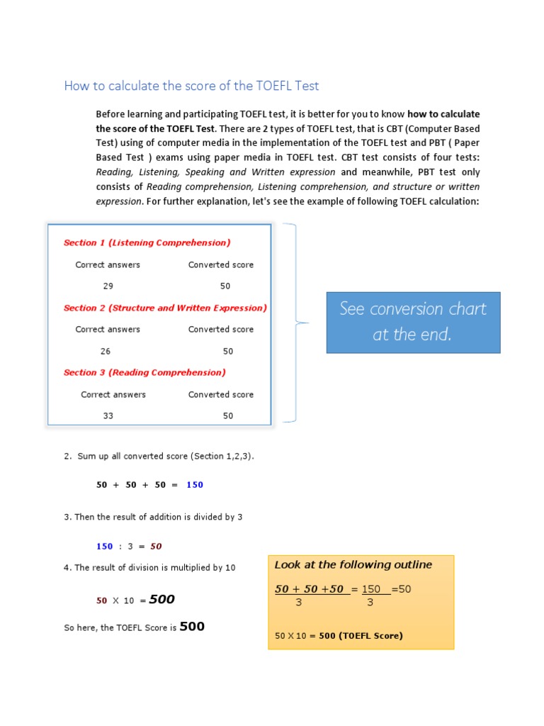 How To Calculate The Score of The TOEFL Test PDF | PDF
