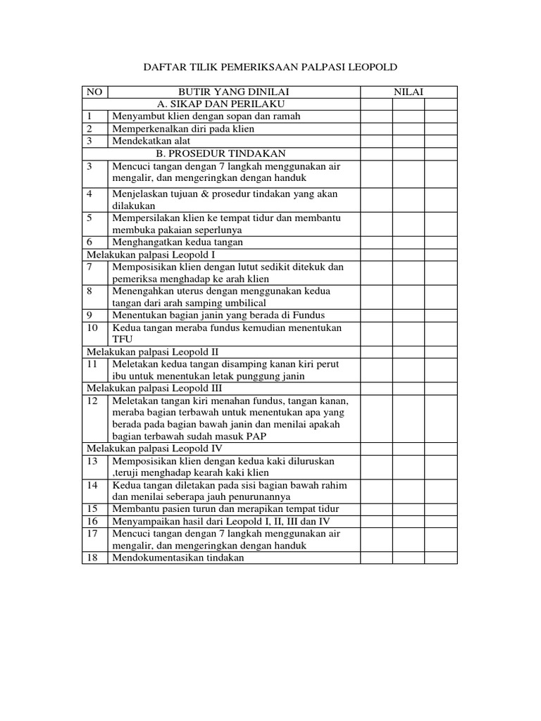 Daftar Tilik Pemeriksaan Palpasi Leopold | PDF