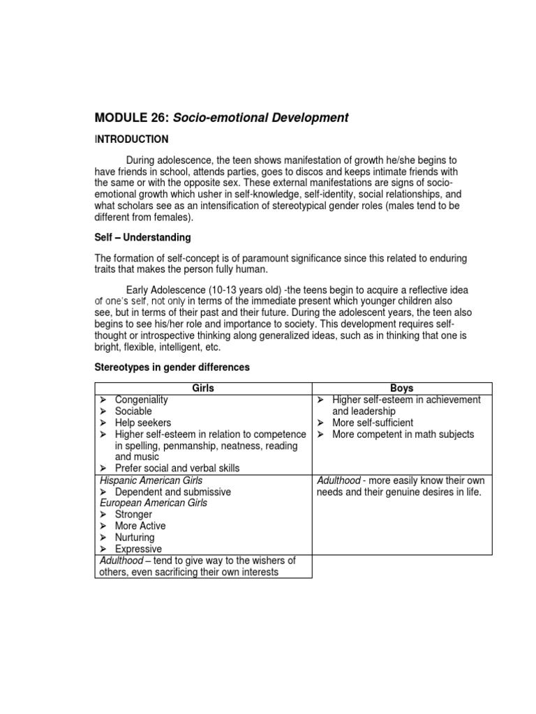 MODULE 26: Socio-Emotional Development: Self - Understanding | Download ...
