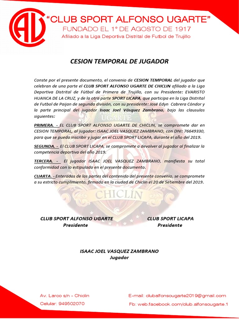 Sesion Temporal Isaac y Villalobos para Segunda Paijan | PDF | Deportes ...