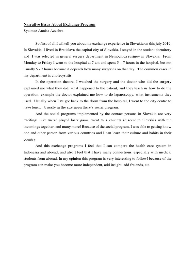 Narrative Essay About Exchange Program | PDF