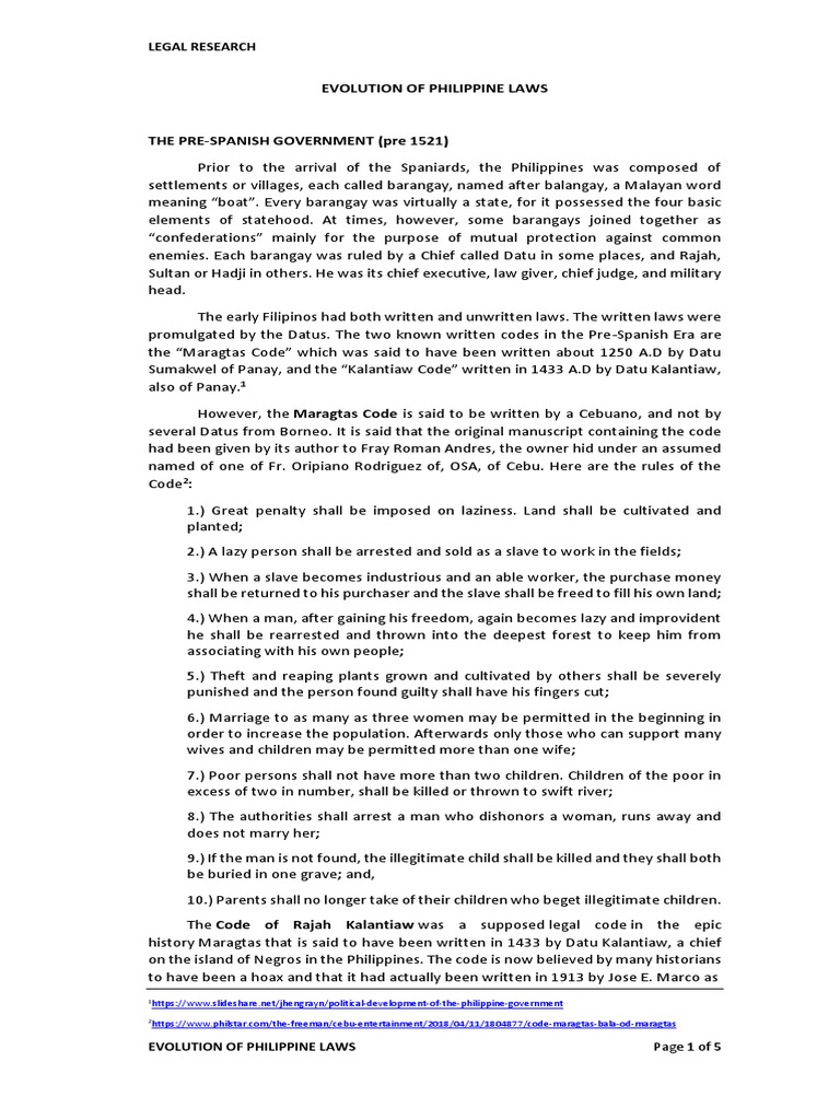Evolution of Philippine Laws | PDF | Philippines | Government