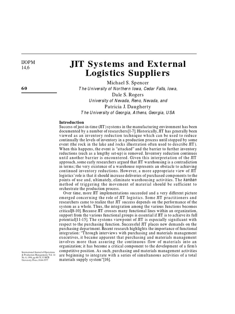 JIT and External Supplier | PDF | Logistics | Warehouse