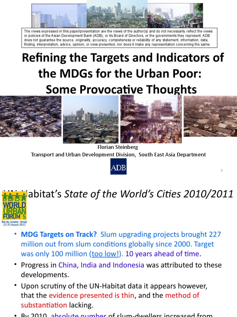 Refining MDG Targets and Indicators For The Urban Poor: Some ...