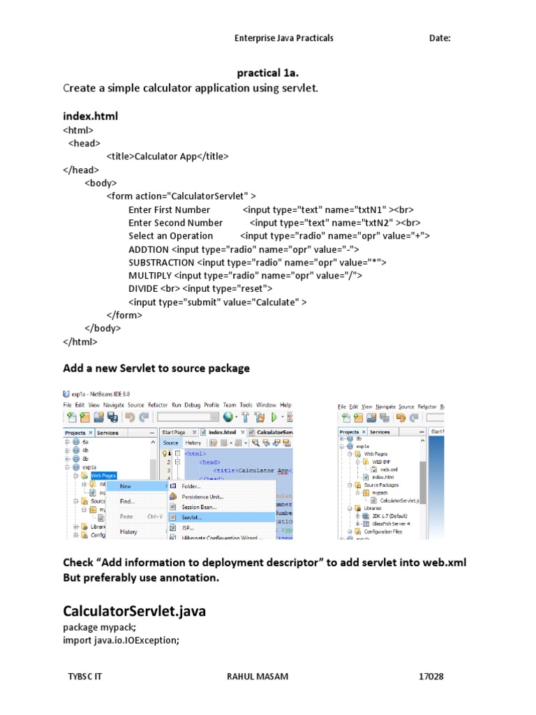 Create A Simple Calculator Application Using Servlet Pdf Java Servlet Oracle Acquisitions